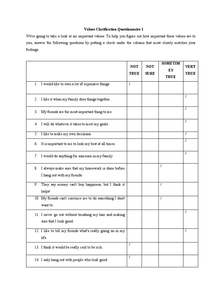 Values Clarification Questionnaire 1 and 2 | PDF