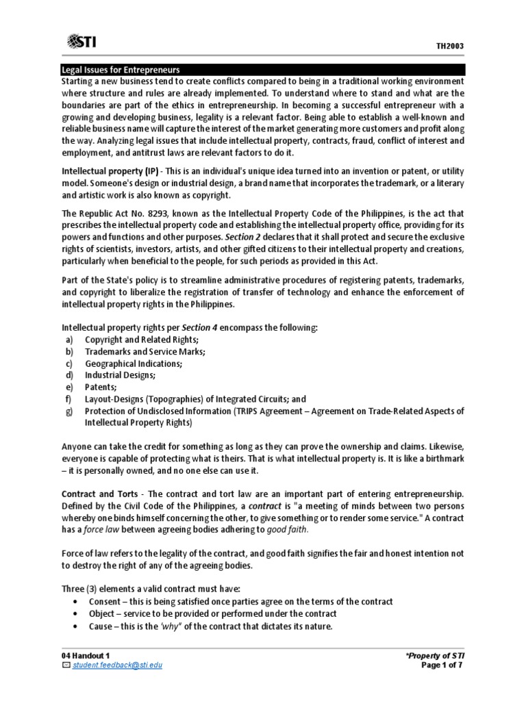Legal Issues For Entrepreneurs | PDF | Intellectual Property | Tort