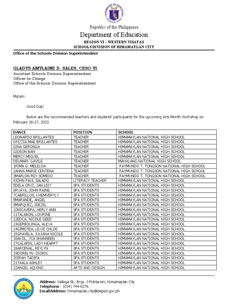 Letterhead of SDO of Himamaylan Short | PDF