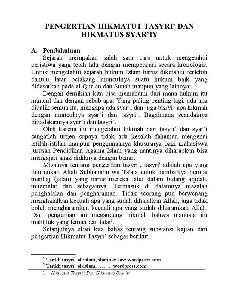Pengertian Hikmatut Tasri'&Syari' | PDF