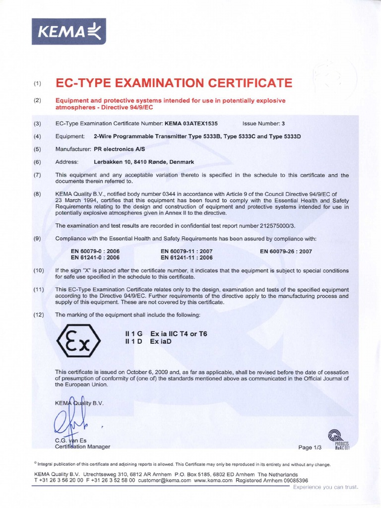 Kema 03atex1535 | PDF