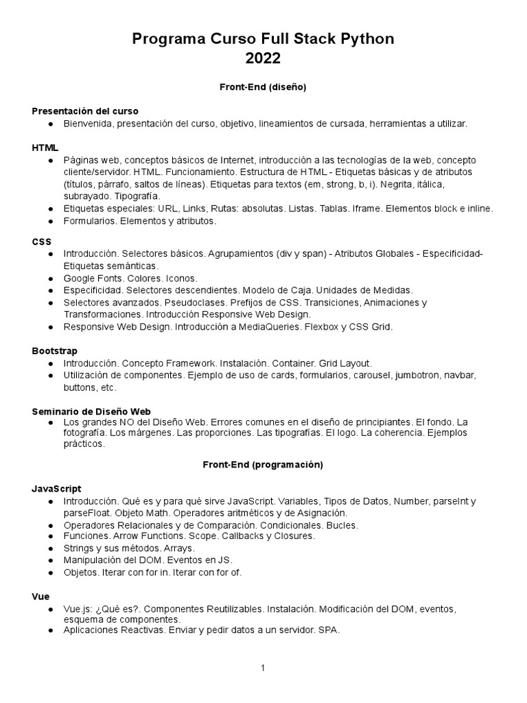 Programa Curso Full Stack Python 2022 (Alumnos) | PDF | Internet y web ...