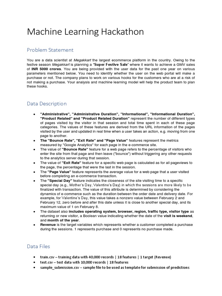 Machine Learning Hackathon: Problem Statement | PDF | World Wide Web | Internet & Web
