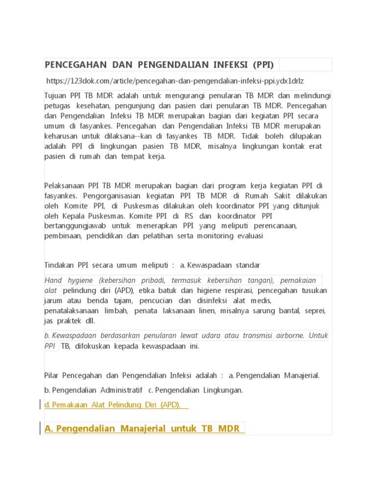 Pencegahan Dan Pengendalian Infeksi Ppi TB MDR | PDF