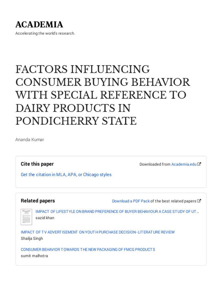 Consumer Buying Behavior in Dairy Products | PDF | Consumer Behaviour ...