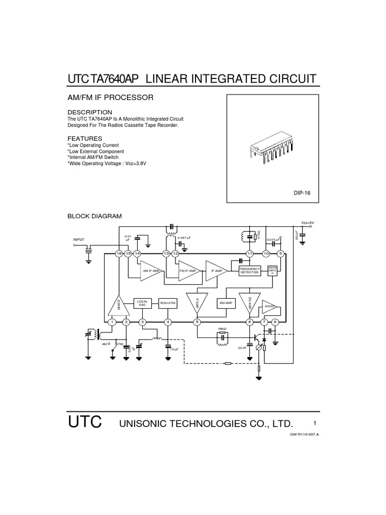 An Overview of the UTC TA7640AP Linear Integrated Circuit, an AM/FM IF ...