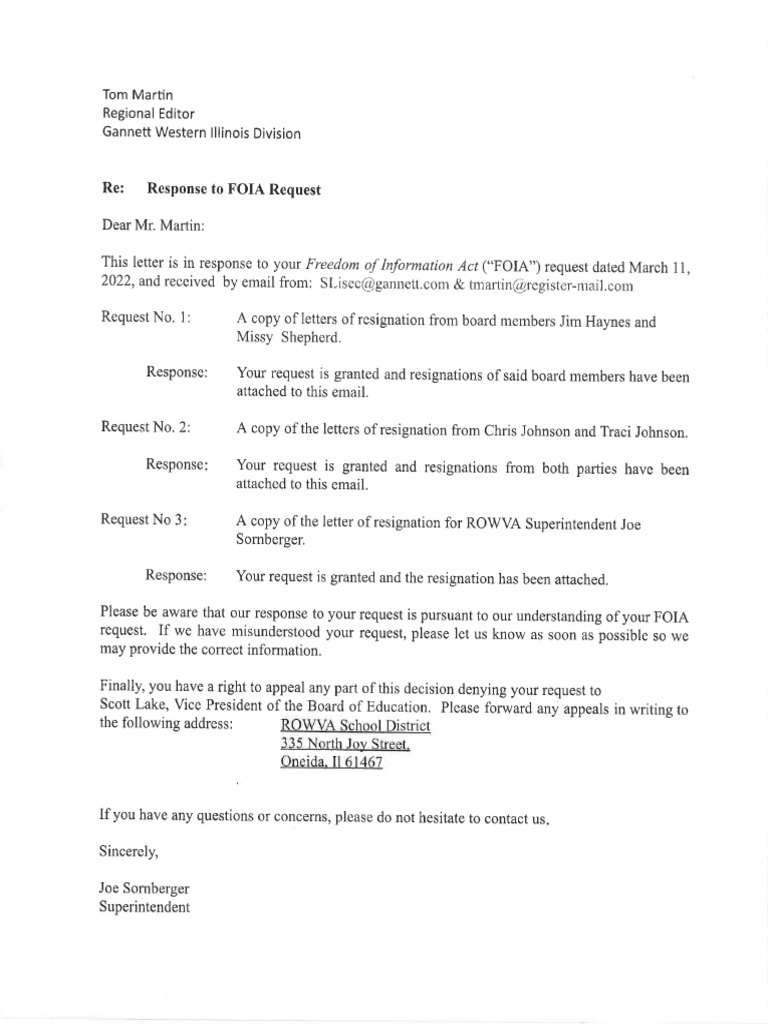 ROWVA School District 208 Resignation Letters | PDF