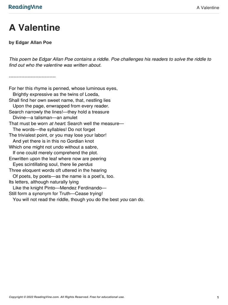 A Valentine: by Edgar Allan Poe | PDF