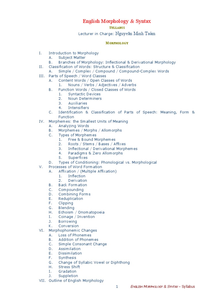 Morphology and Syntax Syllabus | PDF | Morphology (Linguistics) | Word