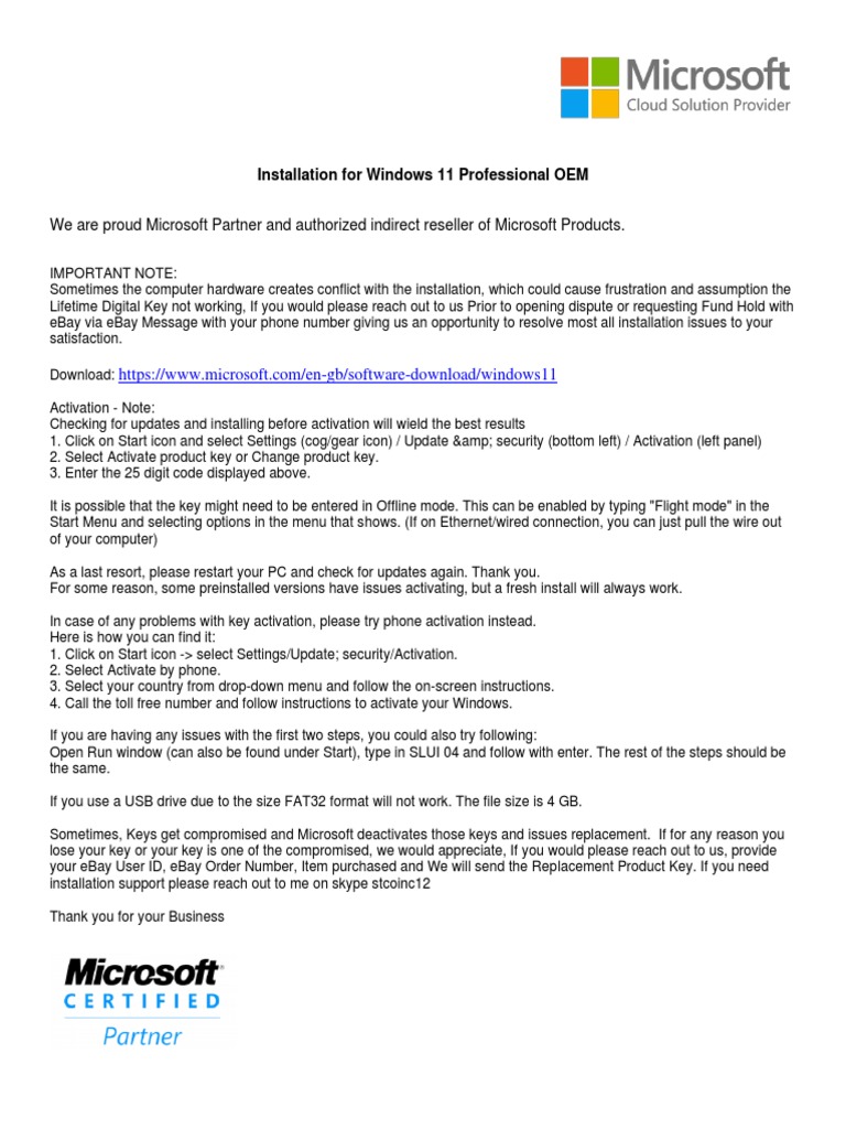 Installation For Windows 11 Professional OEM | PDF | Microsoft Windows ...