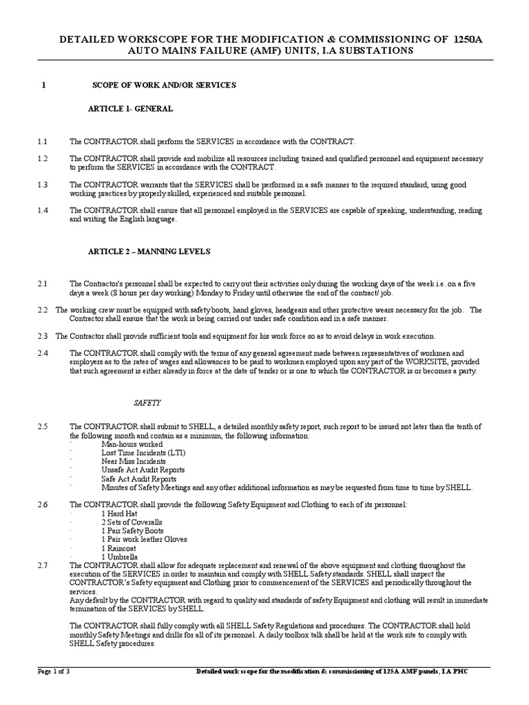 AMF Units Modification & Commissioning Scope | PDF | Employment | Safety