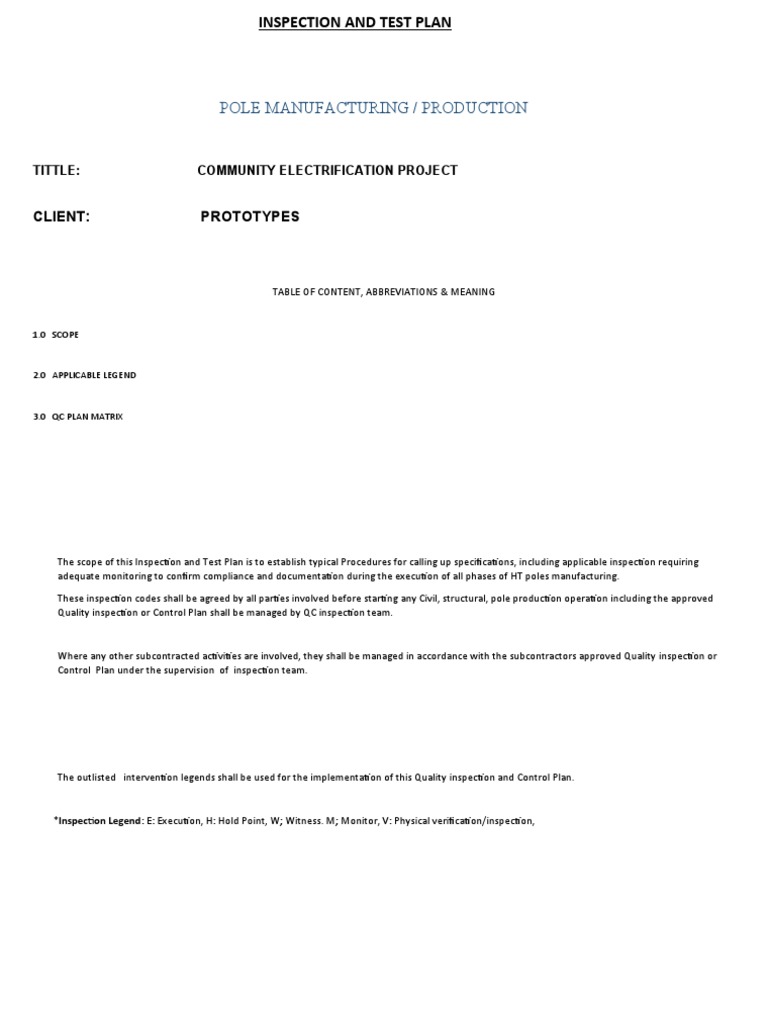 Pole Manufacturing Inspection Plan | PDF | Concrete | Specification ...