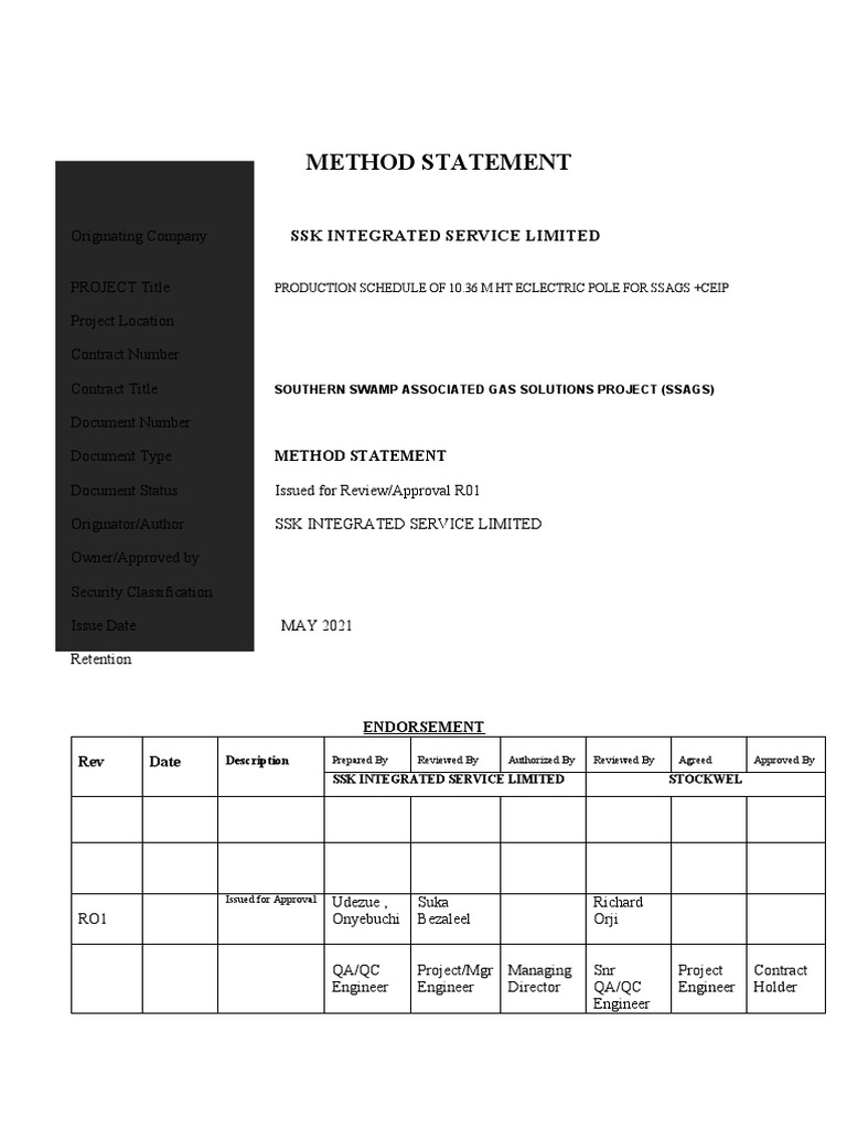 Method Statement For Pole Production and Lifting Plan | PDF | Quality ...