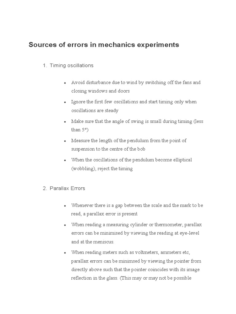 Sources of Errors in Mechanics Experiments | PDF | Heat Transfer ...