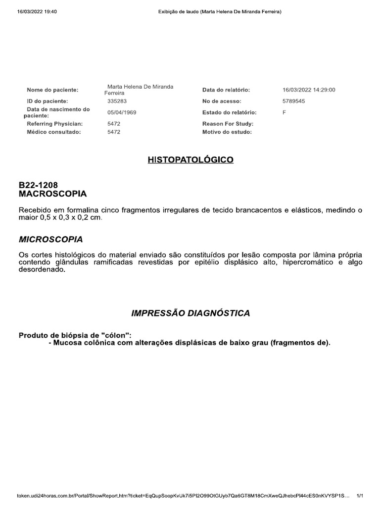 Laudo Biópsia Mamãe | PDF