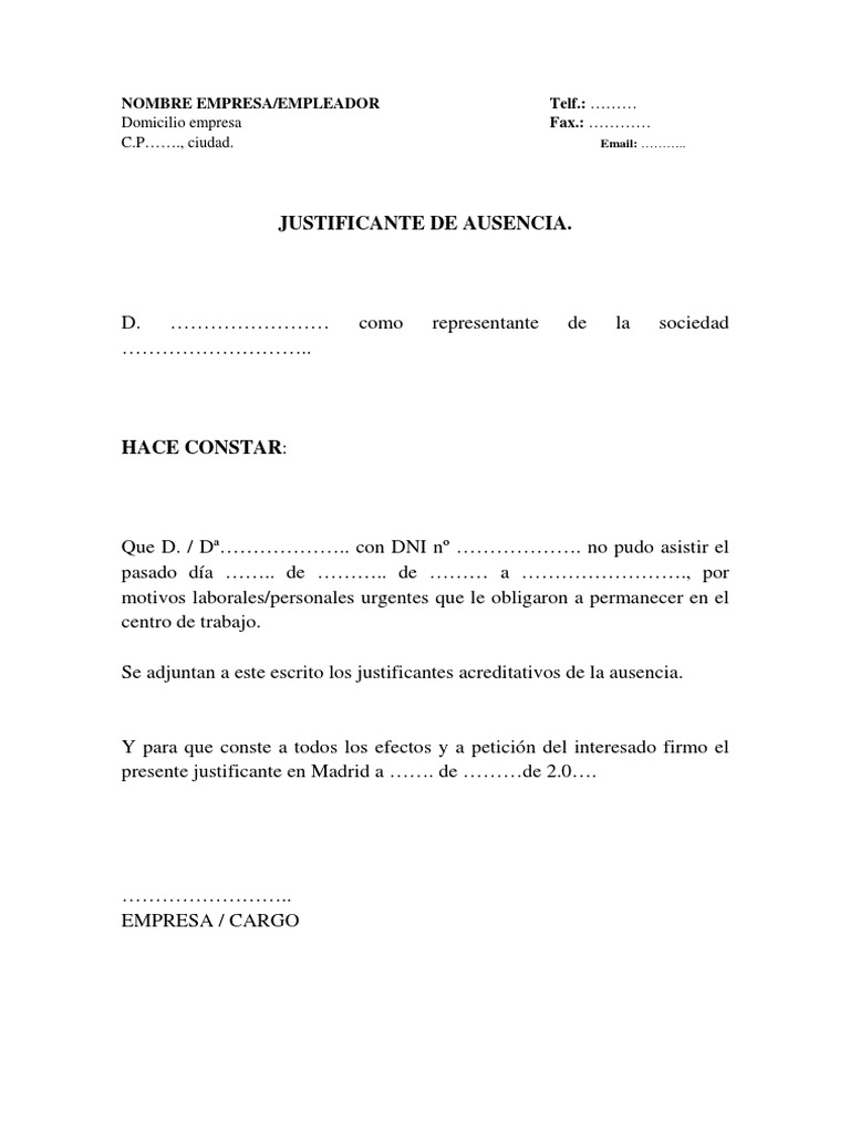 Modelo de Justificante de Ausencia | PDF