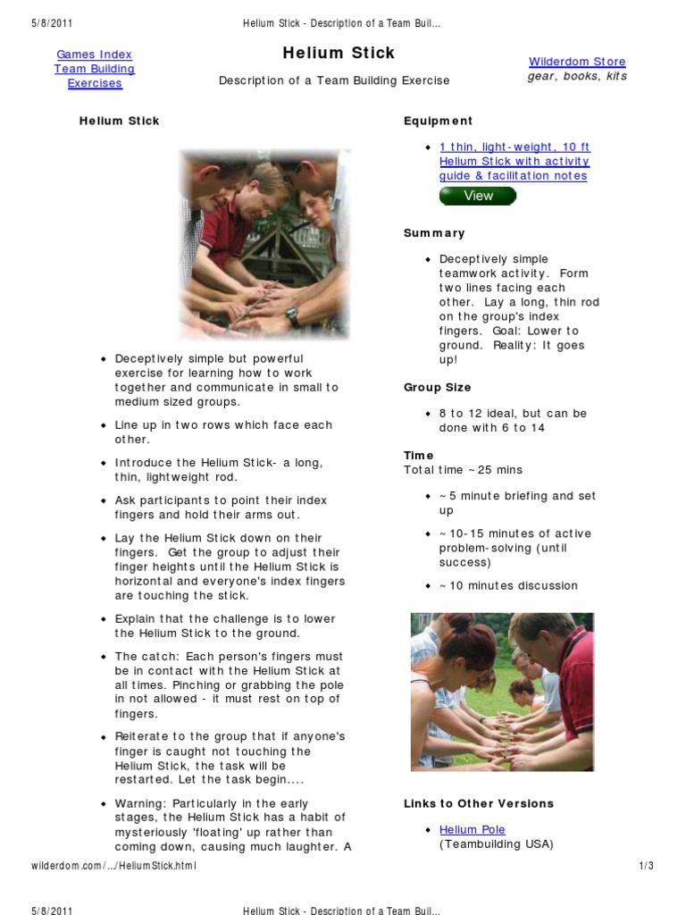 Helium Stick - Description of A Team Building Exercise | PDF | Nature