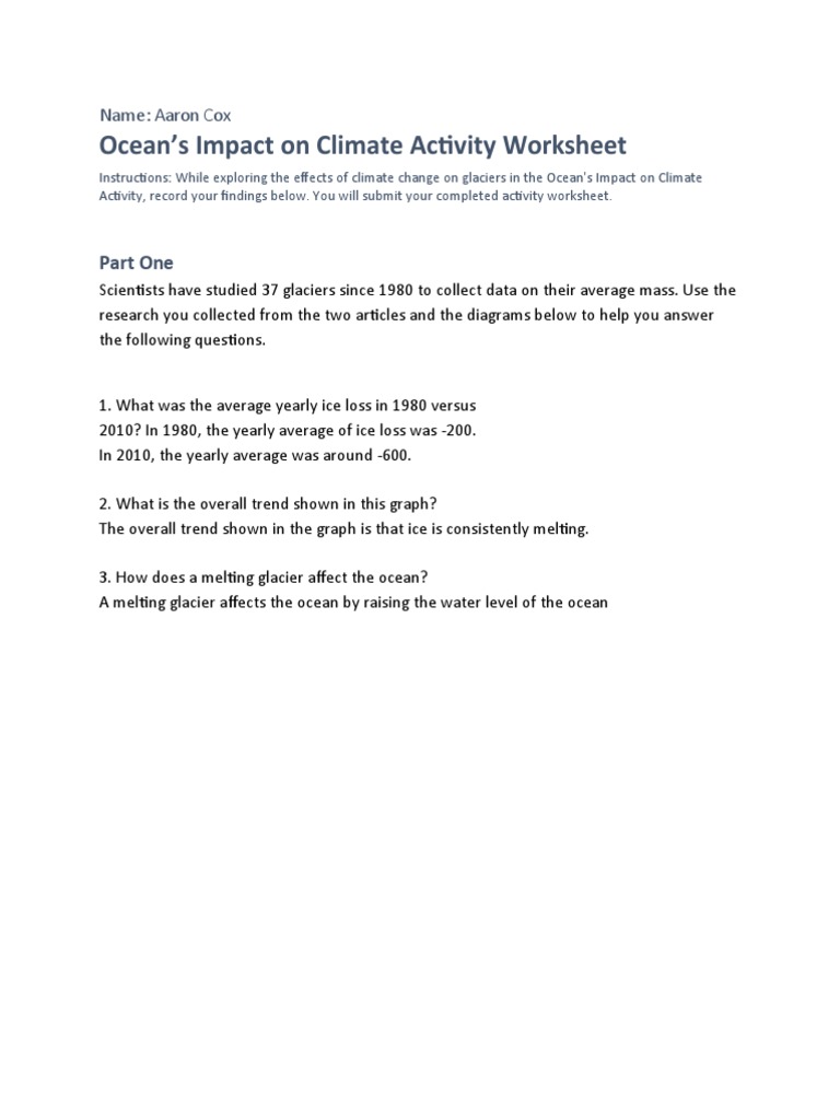 Ocean's Impact On Climate Activity Worksheet: Part One | PDF | Oceans ...