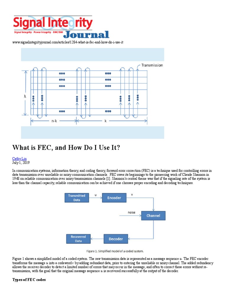 What Is Fec And How Do I Use It 2019 06 13 Signal Integrity Journal Pdf Code Low