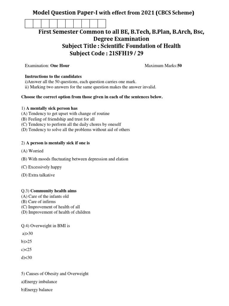 Model Question Paper with 50 Multiple Choice Questions on Scientific ...