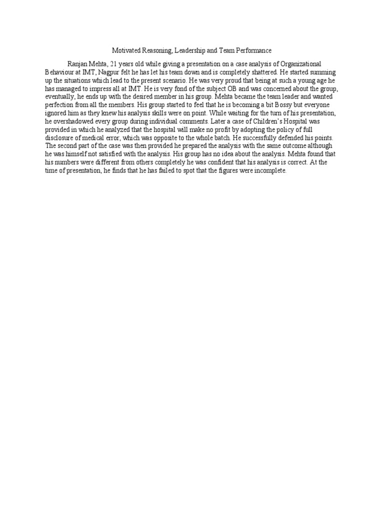 Motivated Reasoning, Leadership and Team Performance | PDF