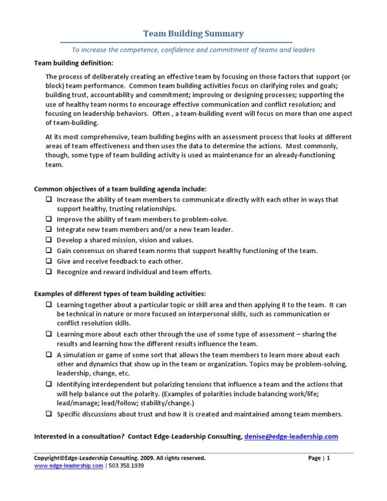 Team Building Summary | Team Building | Leadership | Free 30-day Trial ...