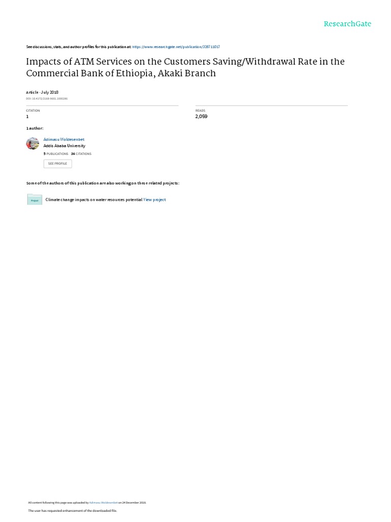 Impacts of Atm Services On The Customers Savingwithdrawal Rate Inthe ...