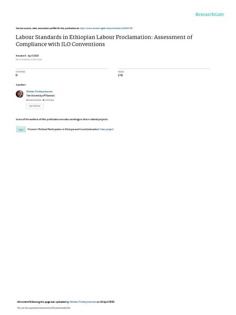 Labour Standards in Ethiopian Labour Proclamation: Assessment of ...