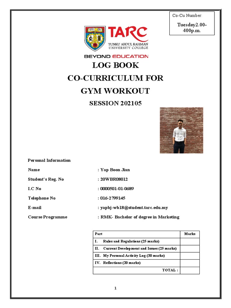 Log Book Co-Curriculum For Gym Workout: SESSION 202105 | PDF | Physical ...