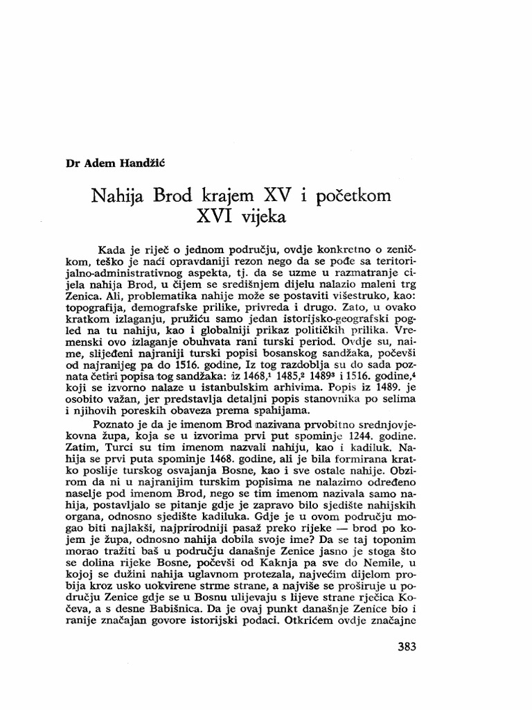 Handzic - Adem Nahija Brod Krajem XV I Pocetkom XVI Vijeka | PDF