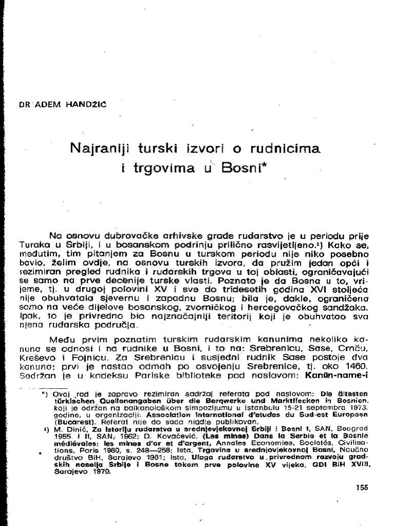 Handzic - Adem Najraniji Turski Izvori o Rudnicima I Trgovima U Bosni | PDF