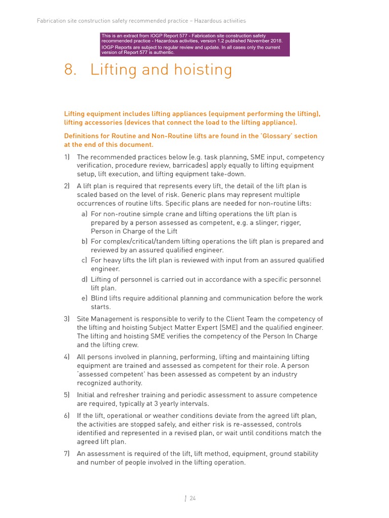 Lifting and Hoisting: Fabrication Site Construction Safety Recommended ...