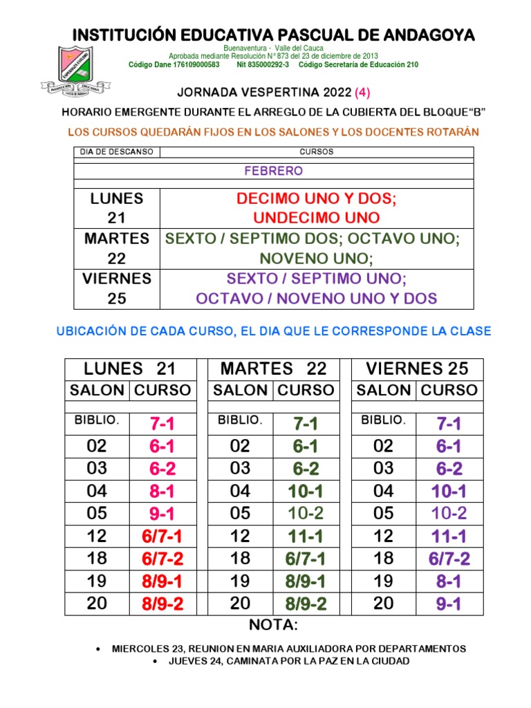 Horario Emergente Jornada Vespertina | PDF