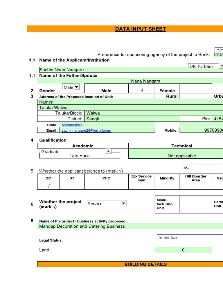 Data Input Sheet: 1.1 Name of The Applicant/Institution | PDF | Expense ...