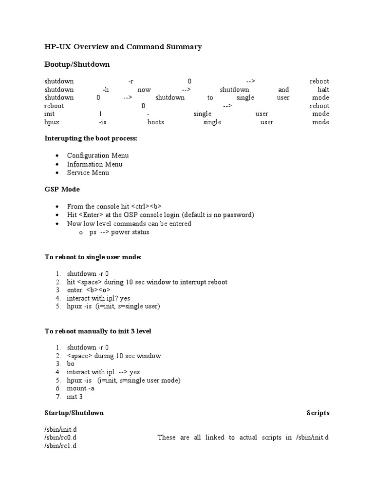 HP-UX Overview and Command Summary Bootup/Shutdown: Interupting The ...