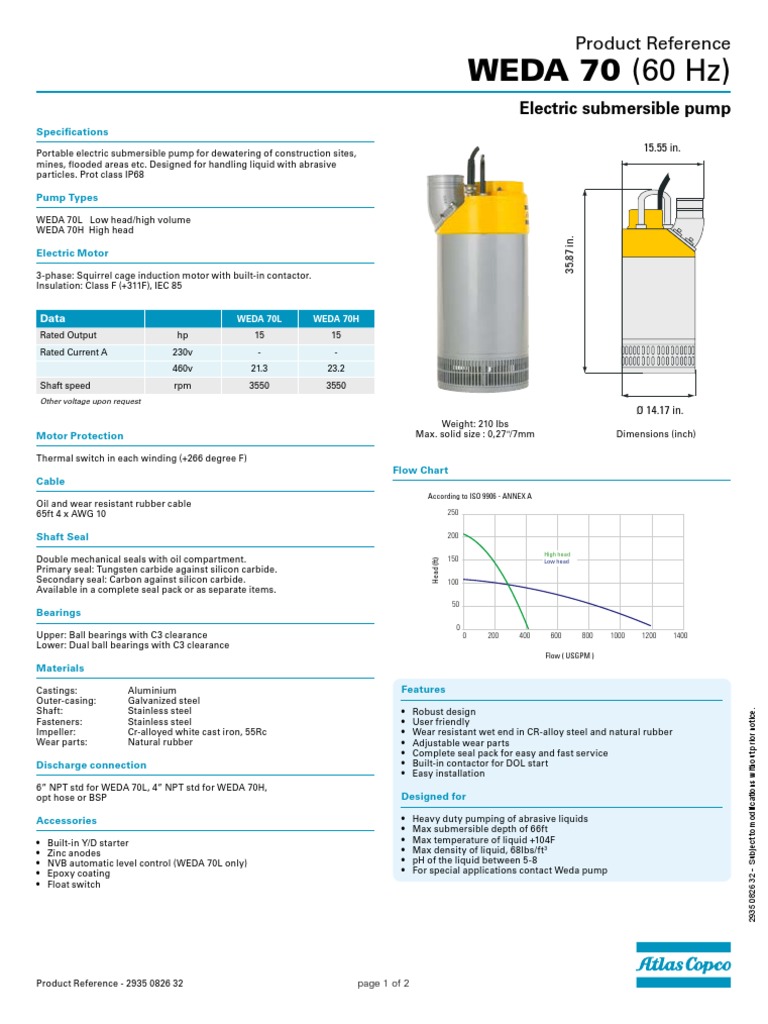 WEDA 70 (60 HZ) 2935 0826 32 - tcm1657-3572094 | PDF | Pump | Electric ...