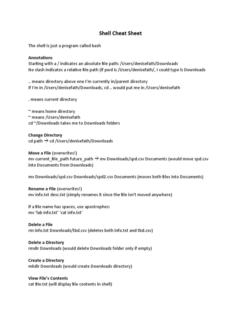 Shell Cheat Sheet | PDF | Computer File | Directory (Computing)