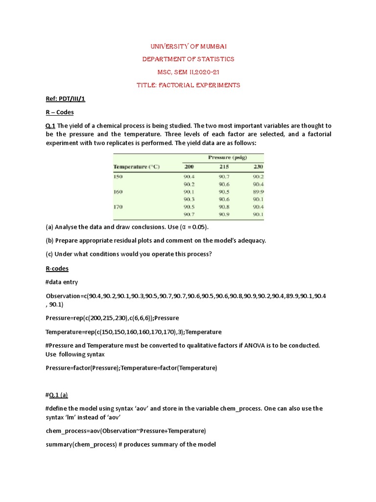 Factorial Experiments R Codes | PDF | Analysis Of Variance | Errors And ...