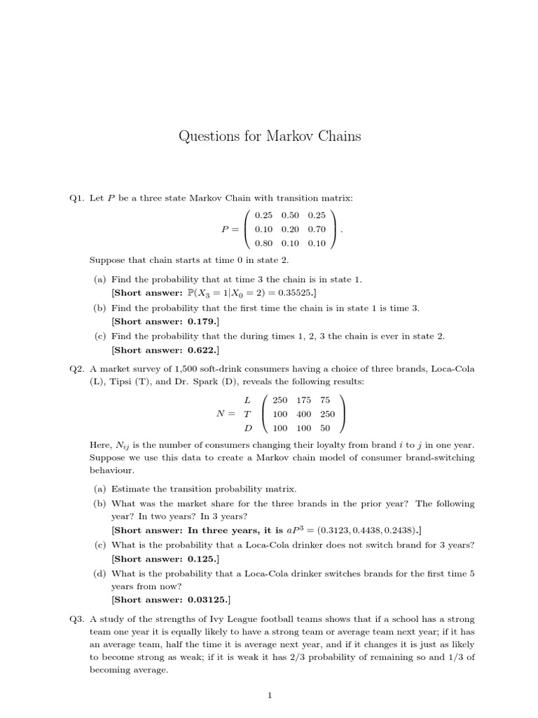 Markov Chains Questions | PDF | Markov Chain | Applied Mathematics
