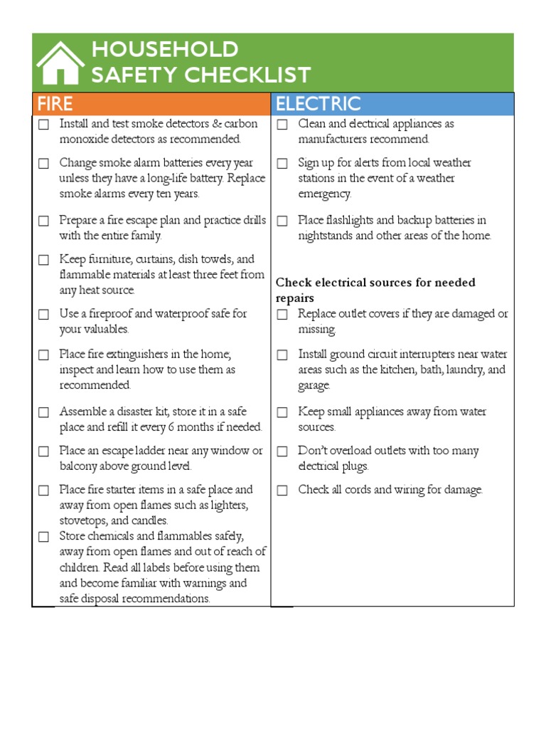 Household Safety Checklist | PDF | Basement | Fires