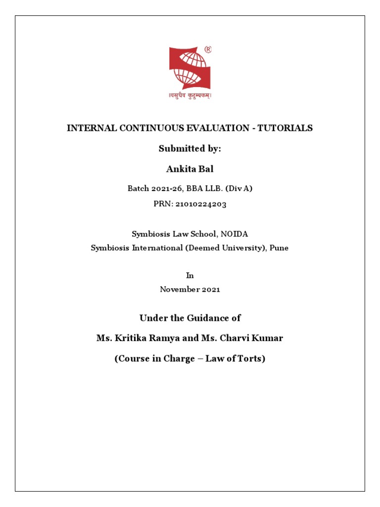 Internal Continuous Evaluation - Tutorials Submitted By: Ankita Bal ...