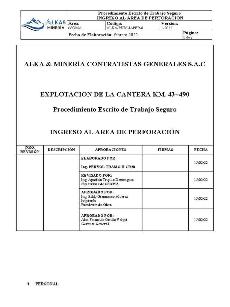 Alka-pets-Ingreso Al Area de Perforación-8 | PDF | Enfermedades y ...