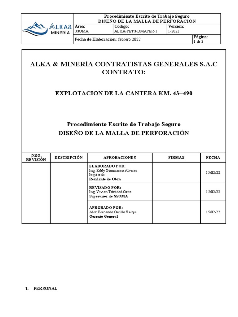 Alka-Pets-Diseño de Malla de Perforacion | PDF | Medicina CLINICA ...