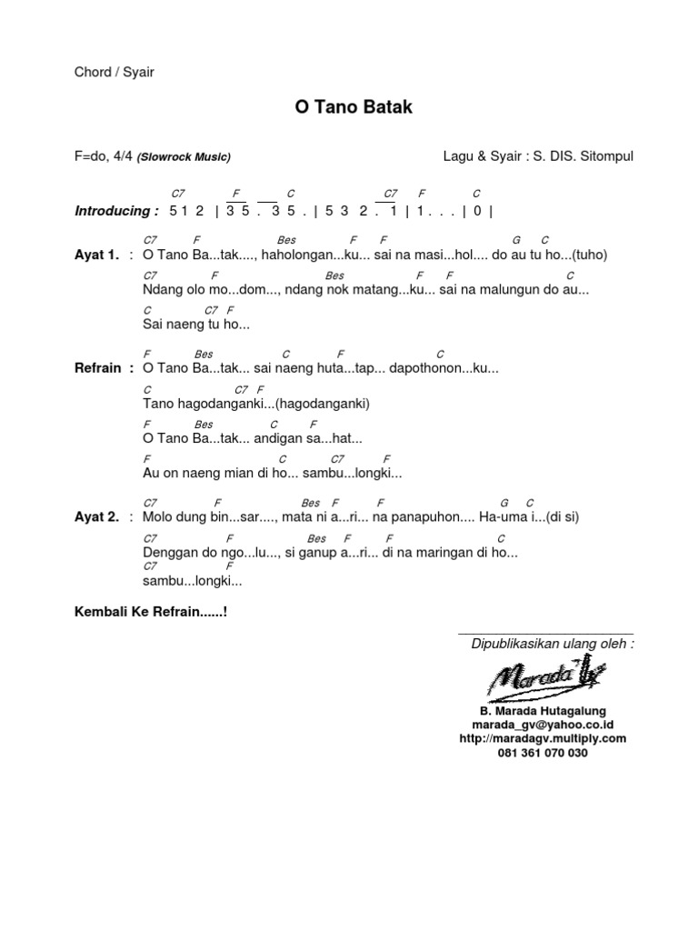 Chord - Syair O Tano Batak | PDF