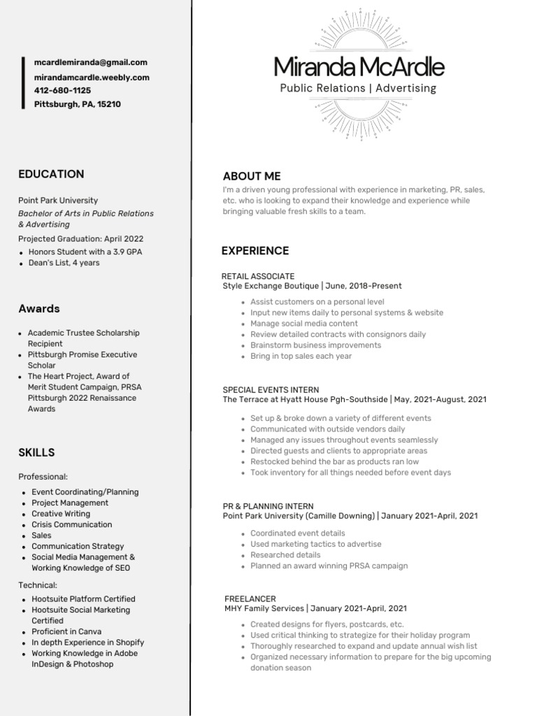Miranda Mcardle Resume | PDF | Sales | Public Relations