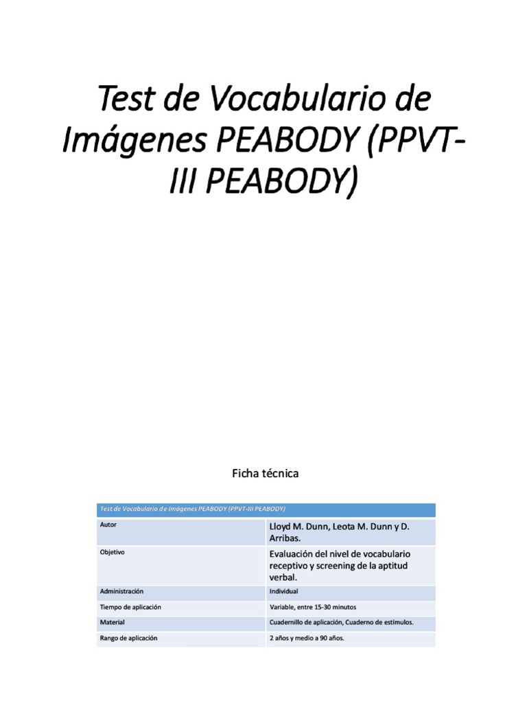 PDF Test de Vocabulario de Imagenes Peabody PPVT III DL | PDF ...