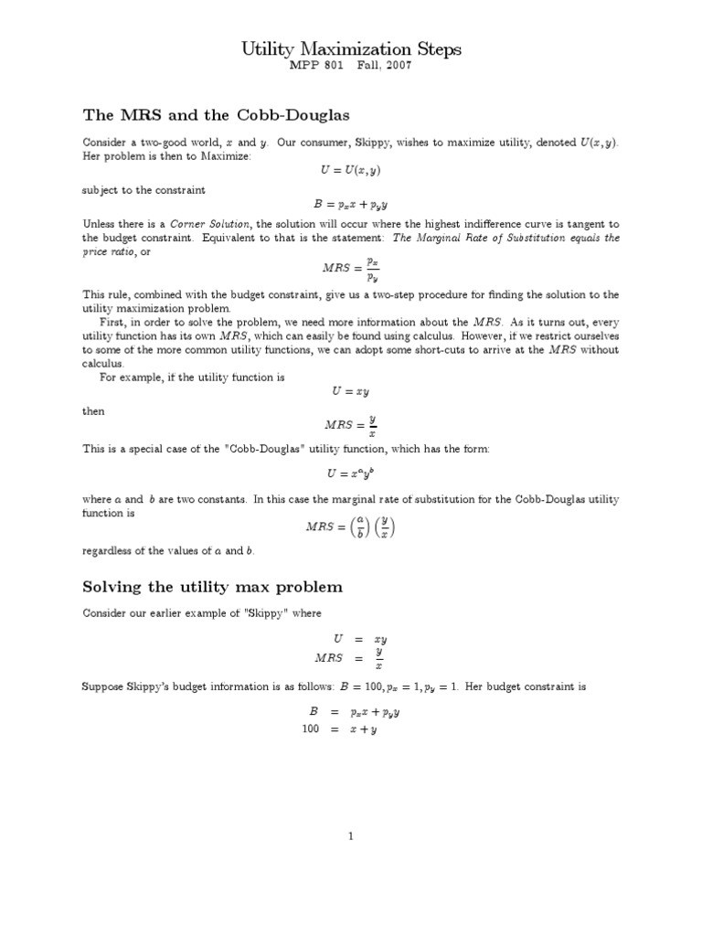 The MRS and The Cobb-Douglas | PDF | Utility | Economics