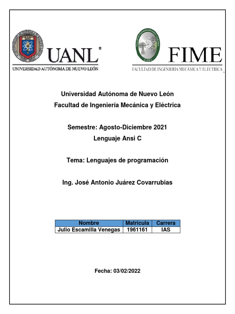 Actividad #1 Ansi C | PDF | Lenguaje de programación | Programación de ...
