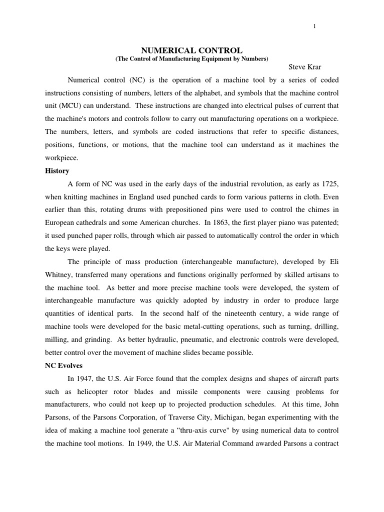 Evolution of Numerical Control Systems | PDF | Numerical Control ...