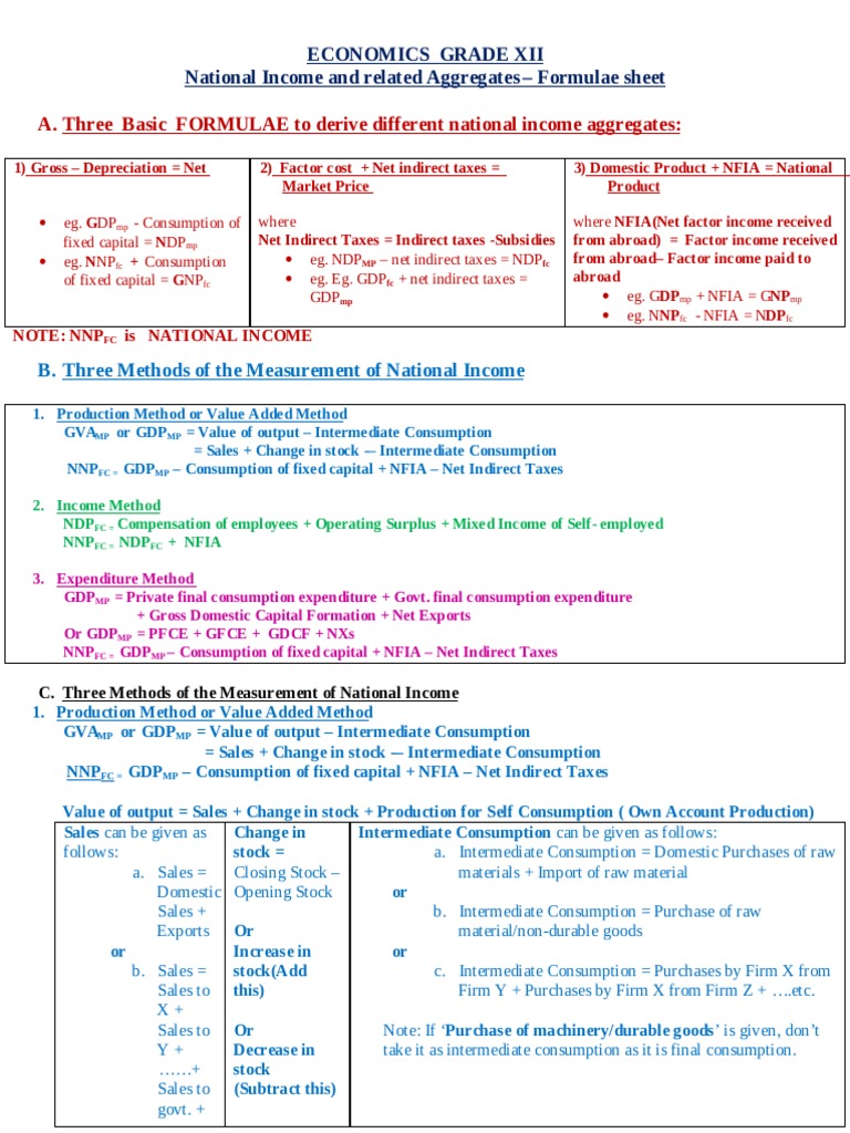 NIA Formulae | PDF | Consumption Of Fixed Capital | Measures Of ...